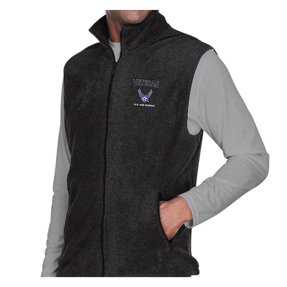 Custom Embroidered U.S. Air Force Logo with Veteran Text on Fleece Vest