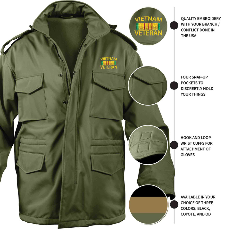 Custom Embroidered Vietnam Veteran with Service Ribbon Soft Shell M-65 ...