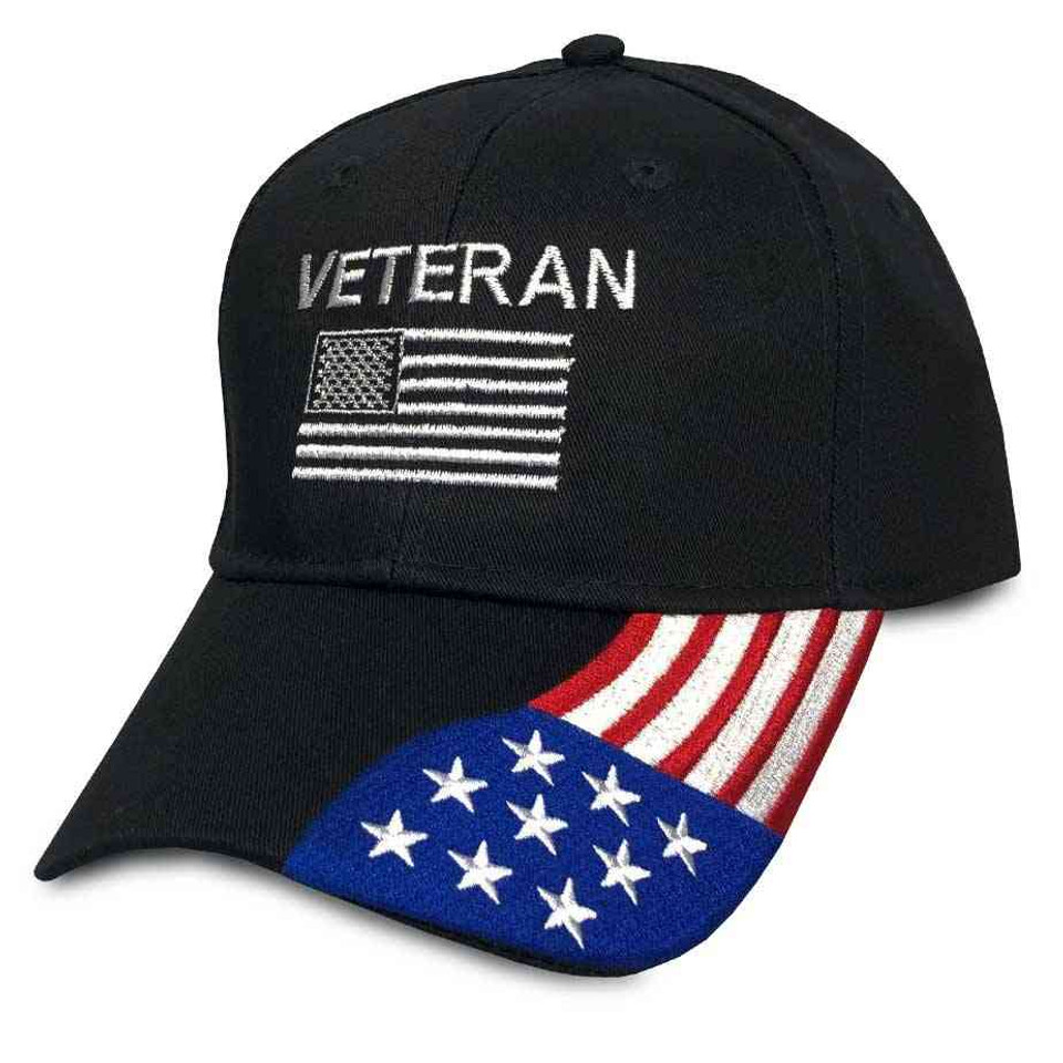 US Veteran Hat with Embroidered US Flag - Olive Drab