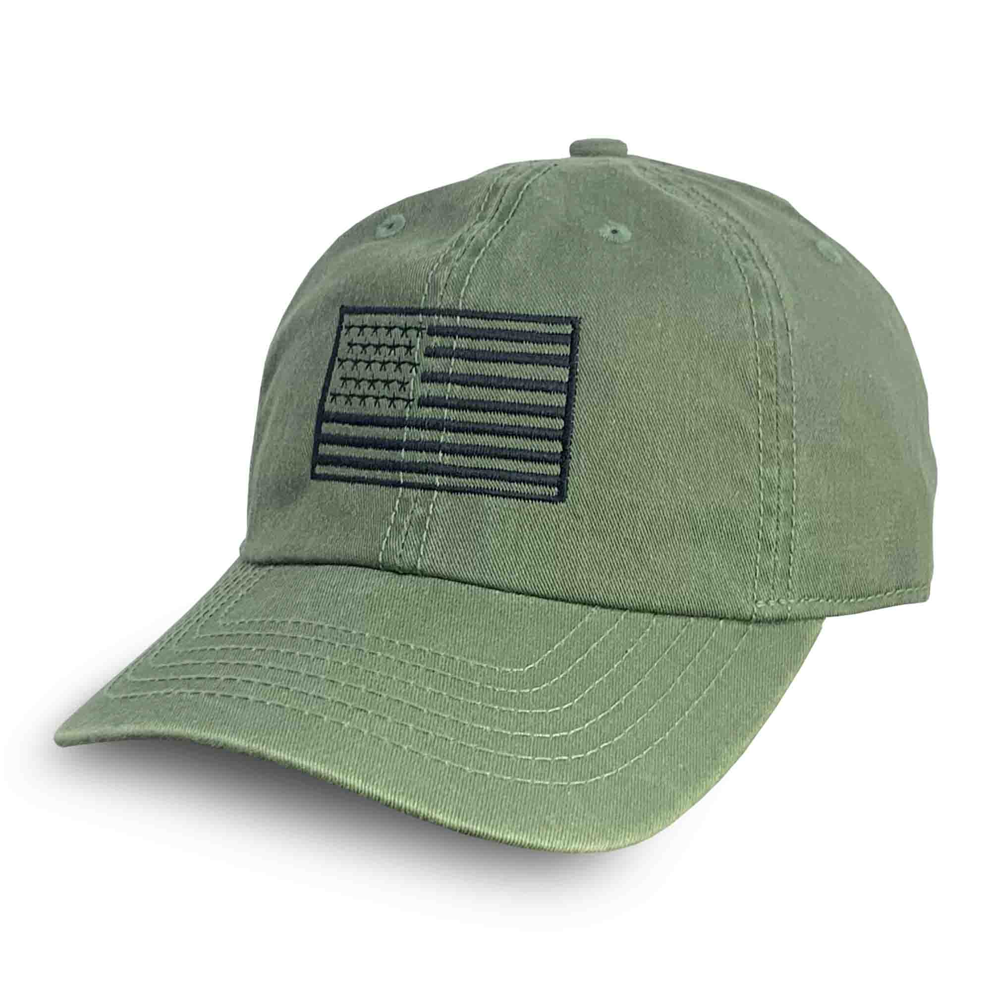 Black USA Flag Embroidered Olive Drab Hat