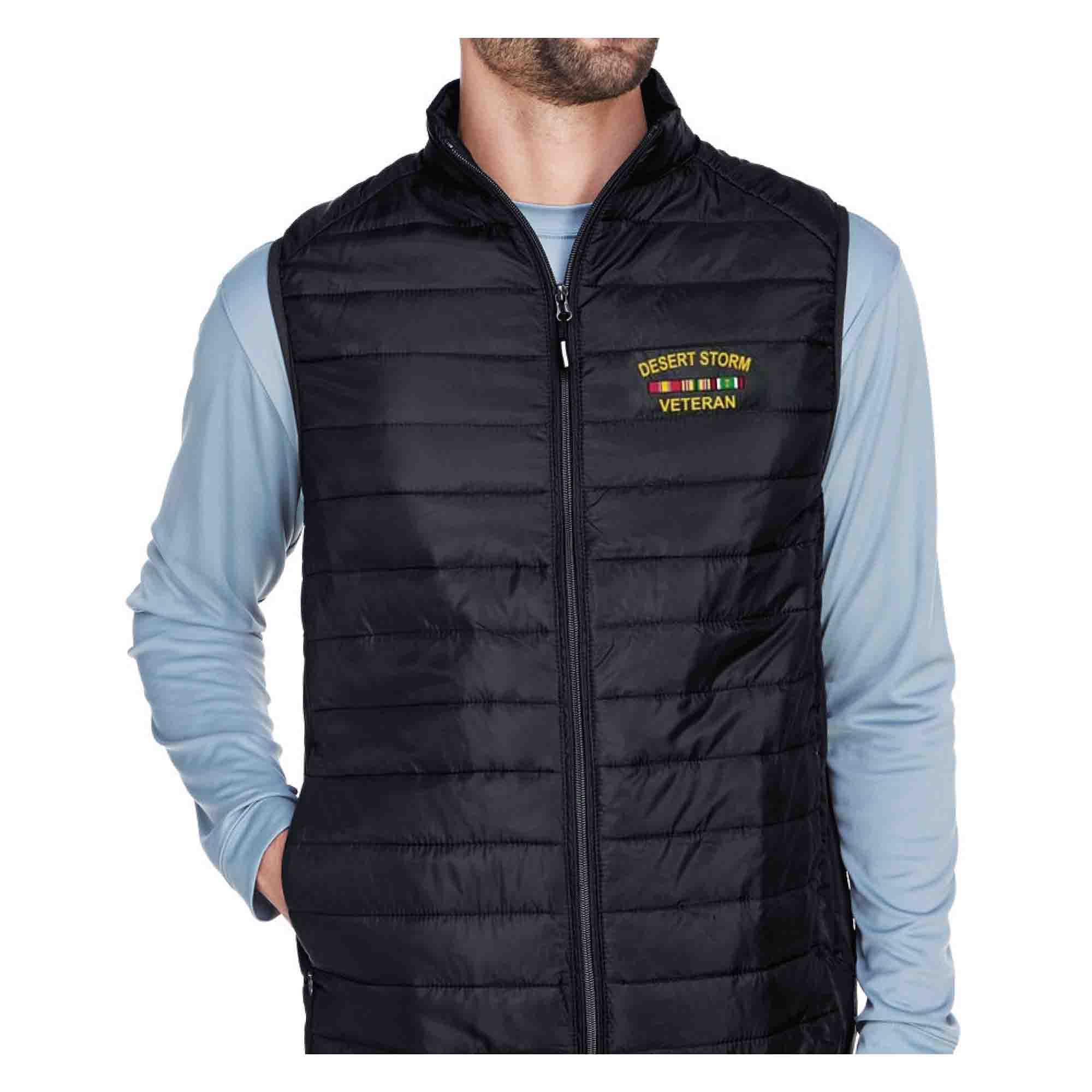 Desert Storm Veteran Puffer Vest with Custom Embroidered Service Ribbons