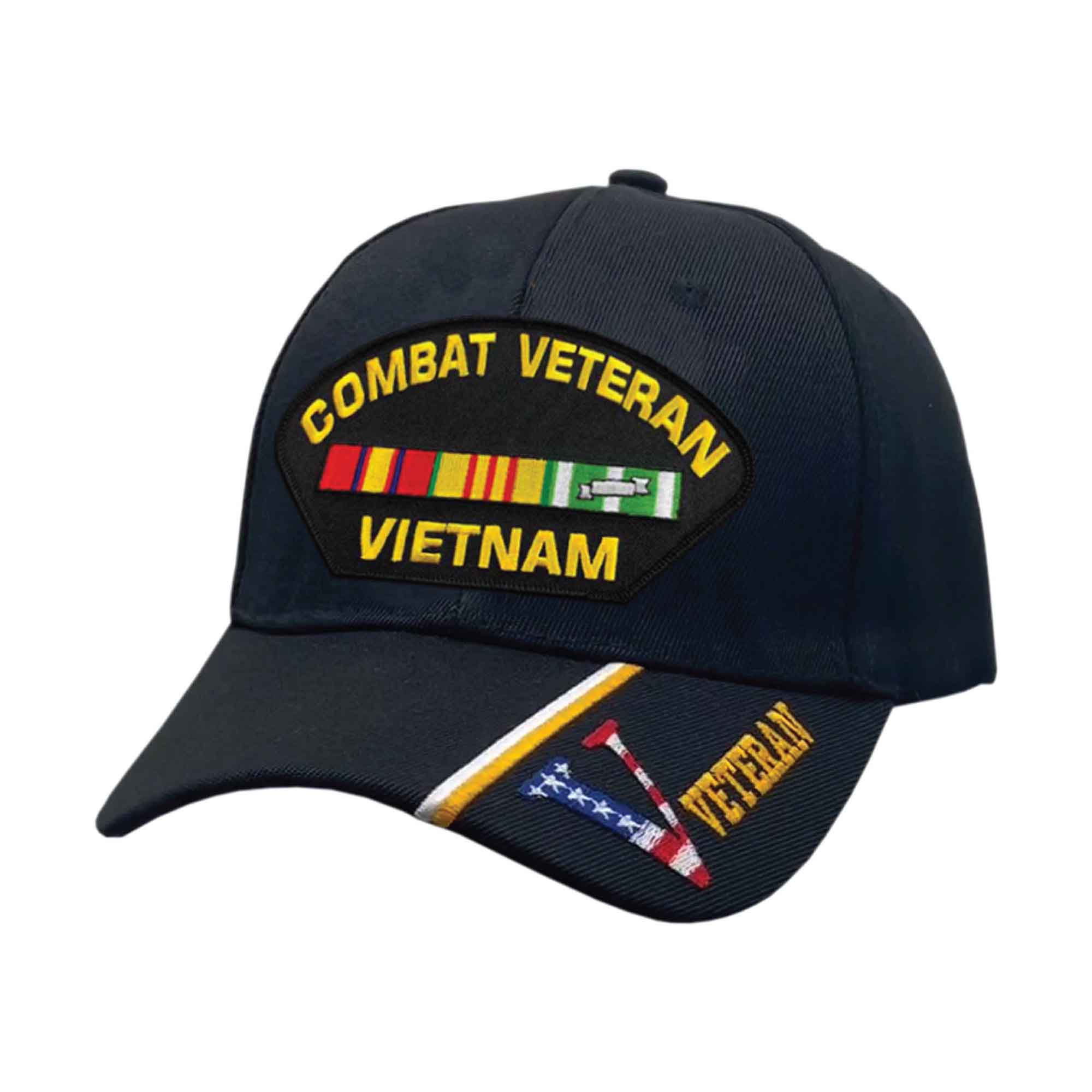 Combat Veteran Vietnam with 3 Ribbons Black Patch On V Veteran Graphics ...