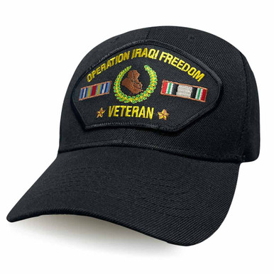 Operation Iraqi Freedom Veteran Black Hat with Two ribbons and Laurel