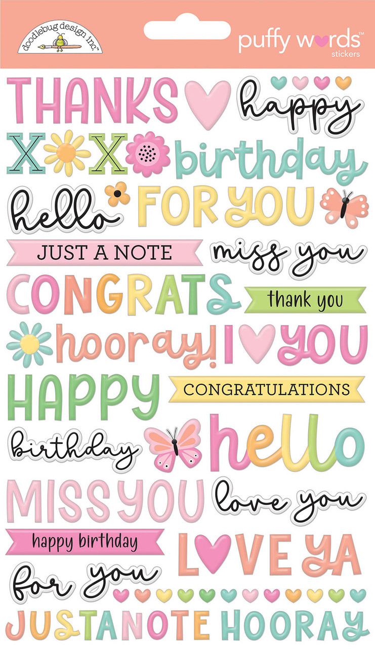 Butterfly Kisses Puffy Words Stickers - Pink and Main LLC