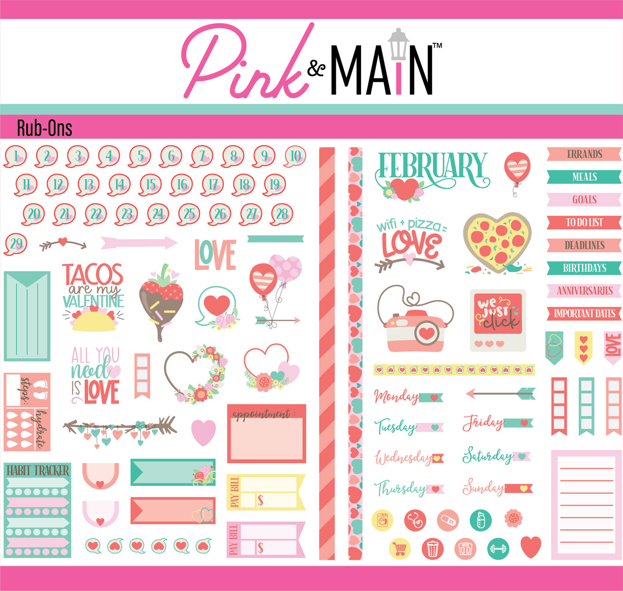 February Rub-ons - Pink and Main LLC