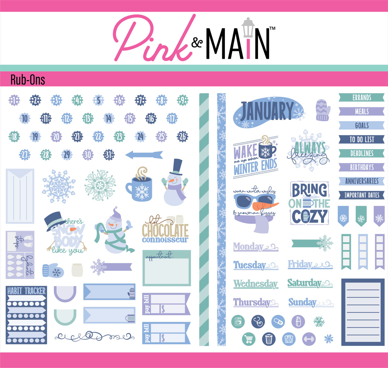 January Rub-ons - Pink and Main LLC