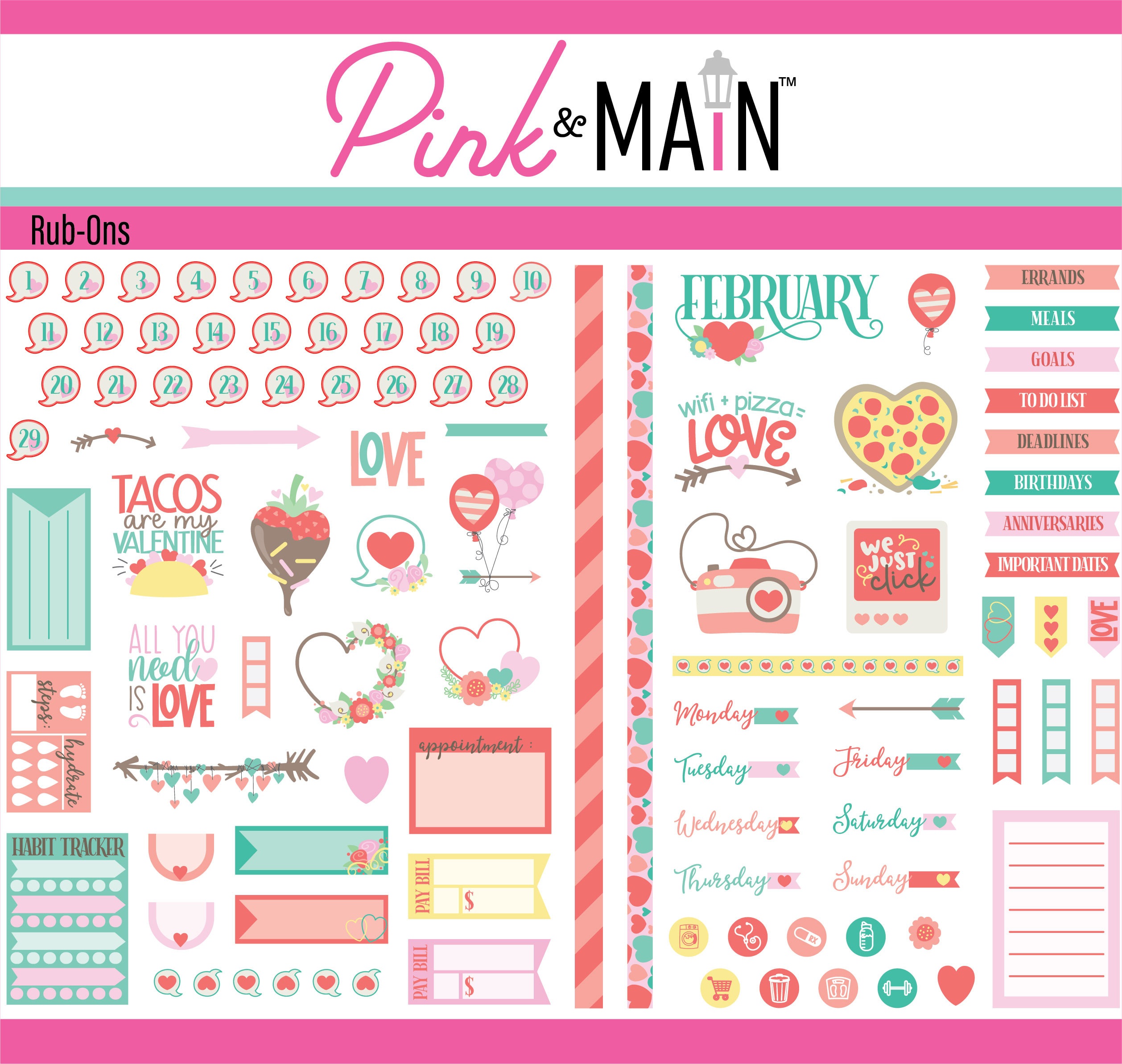 February Rub-ons - Pink and Main LLC