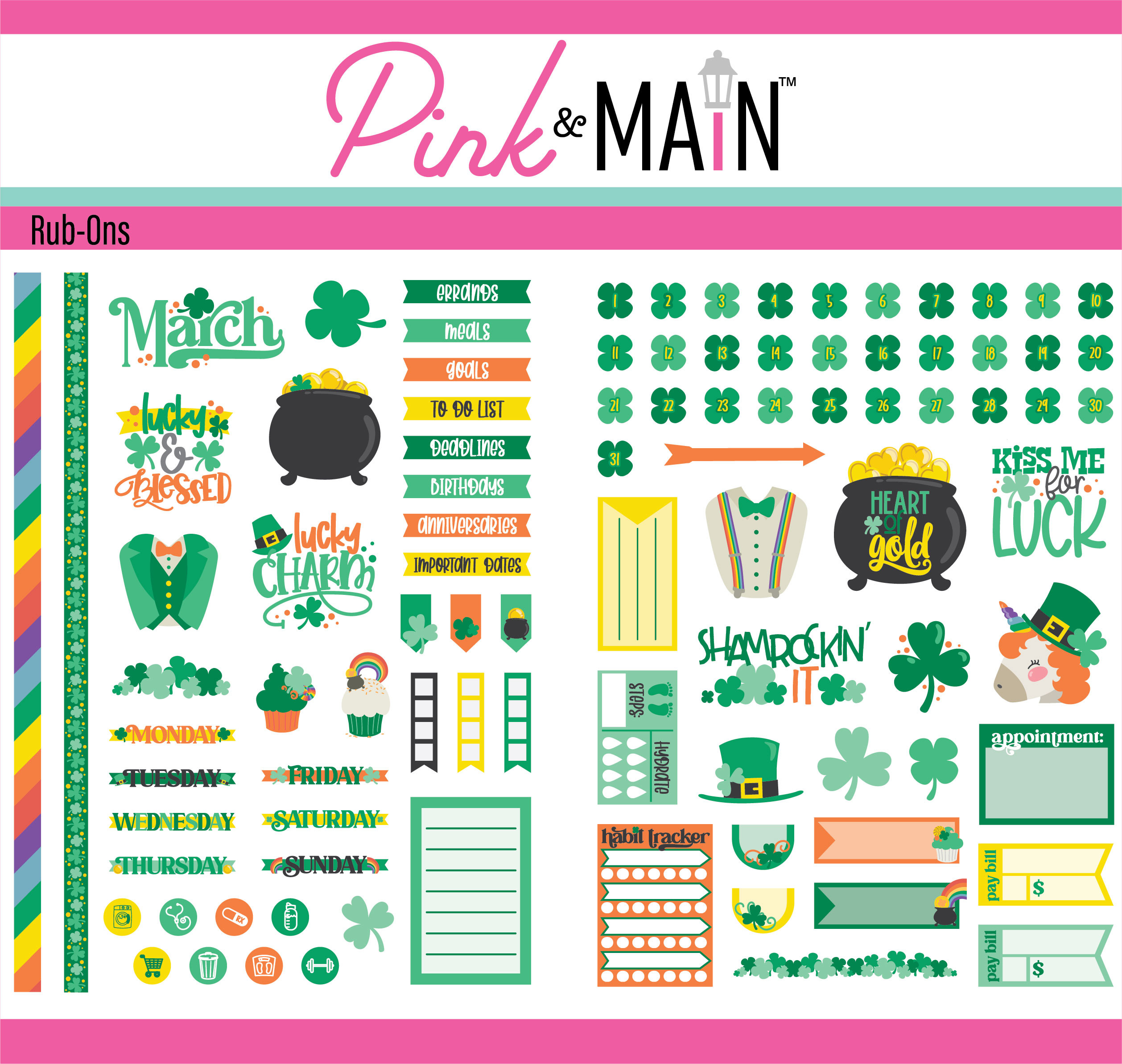 February Rub-ons - Pink and Main LLC