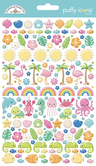 Summer fun Puffy Icon Stickers - Doodlebug Designs - Pink and Main LLC