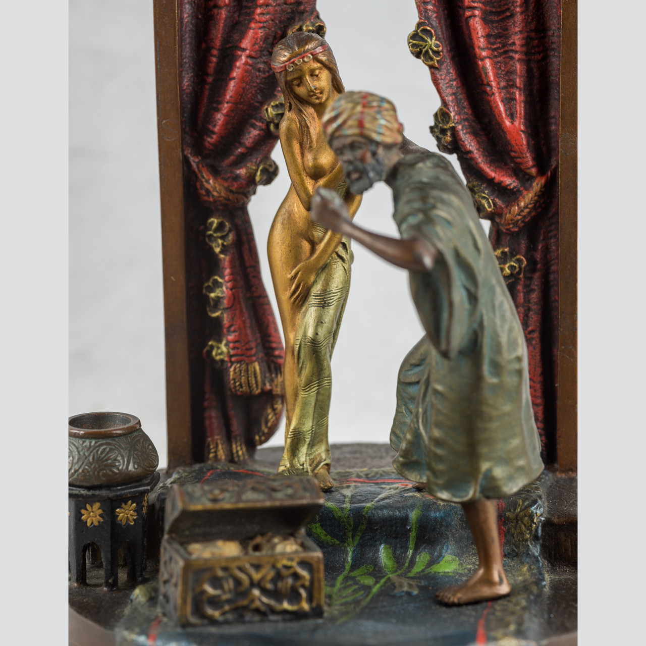 Antique Cold Painted Austrian Bronze Lamp and Sculpture Depicting a ...