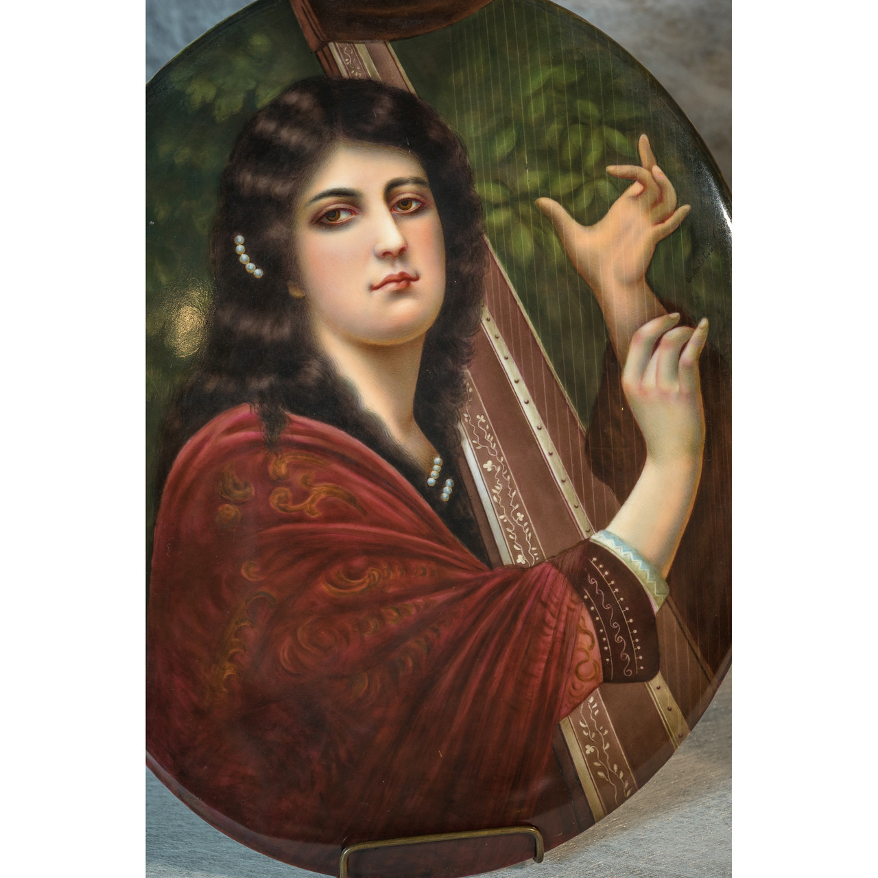 A Finely Painted KPM Oval Porcelain Plaque Depicting The Harp of Tara ...