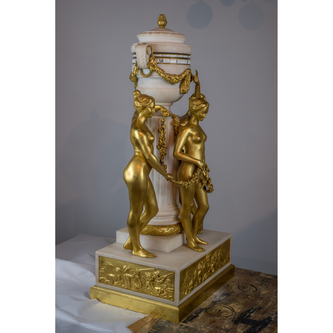 Exceptional and unique gilt bronze and white marble ‘Three Graces ...