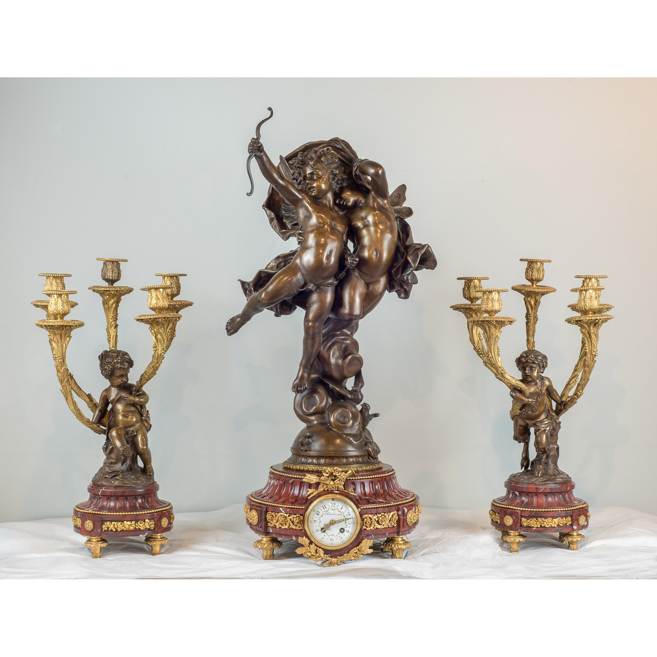 Magnificent Patinated Bronze Sculpture of Cupid and Psyche Clockset by ...