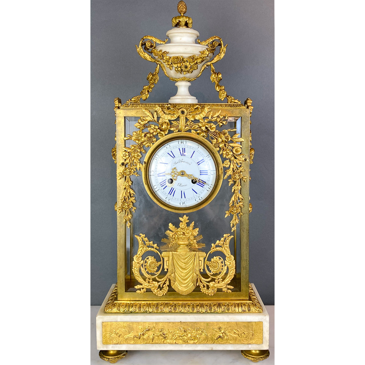 A Unique Gilt Bronze Garniture Clock set with Cut Glass and White ...