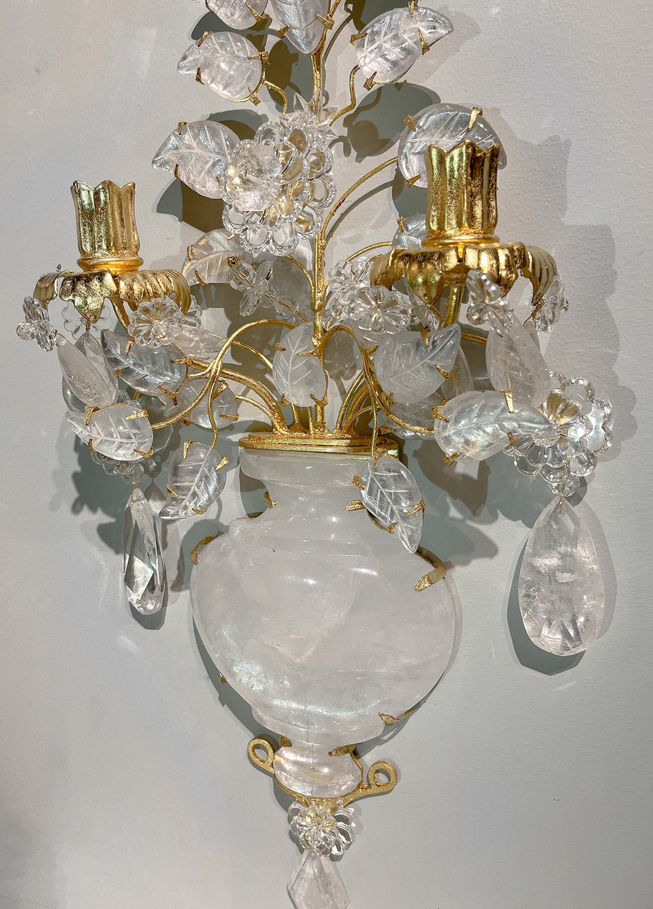 Set of Four Rock Crystal Two Light Bouquet Vase Sconces