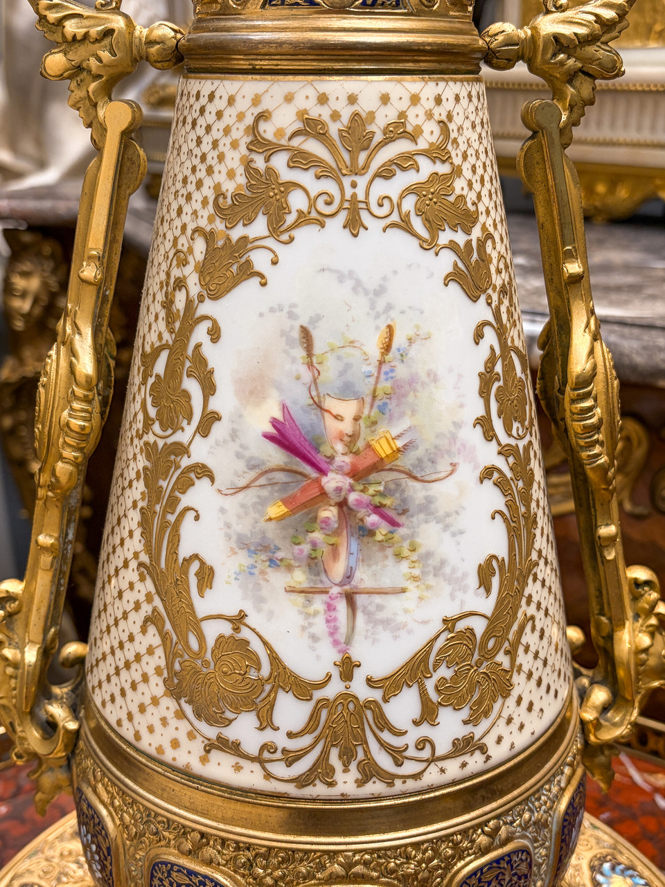 Champleve Enameled French Porcelain Vase with Ormolu Mounts c. 1880s