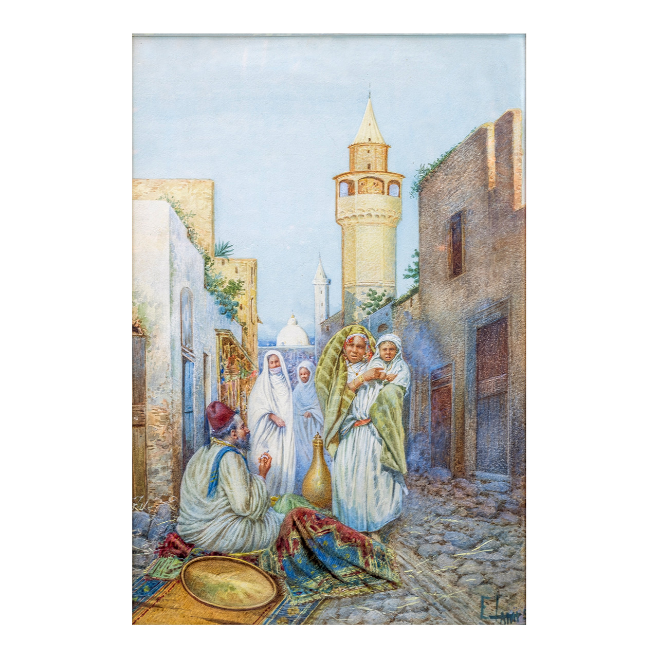 A Fine Orientalist Watercolor Painting a Carpet Merchant by Eugene ...
