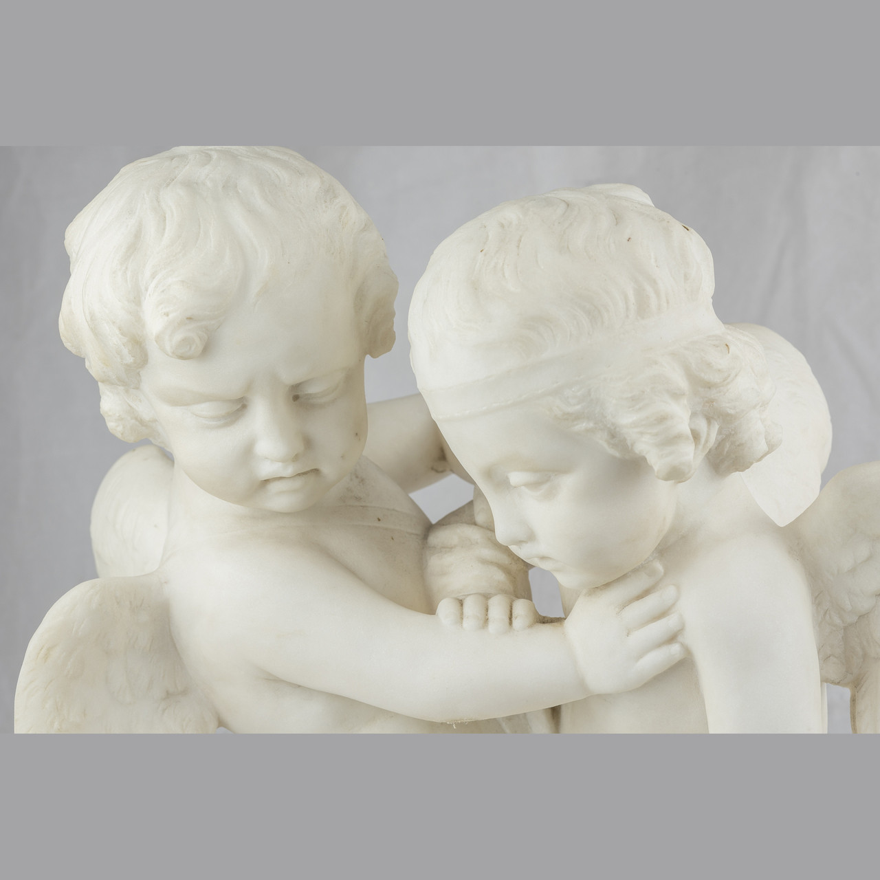 A Fine White Marble Sculpture of Two Cherubs Playing - F&P Associates