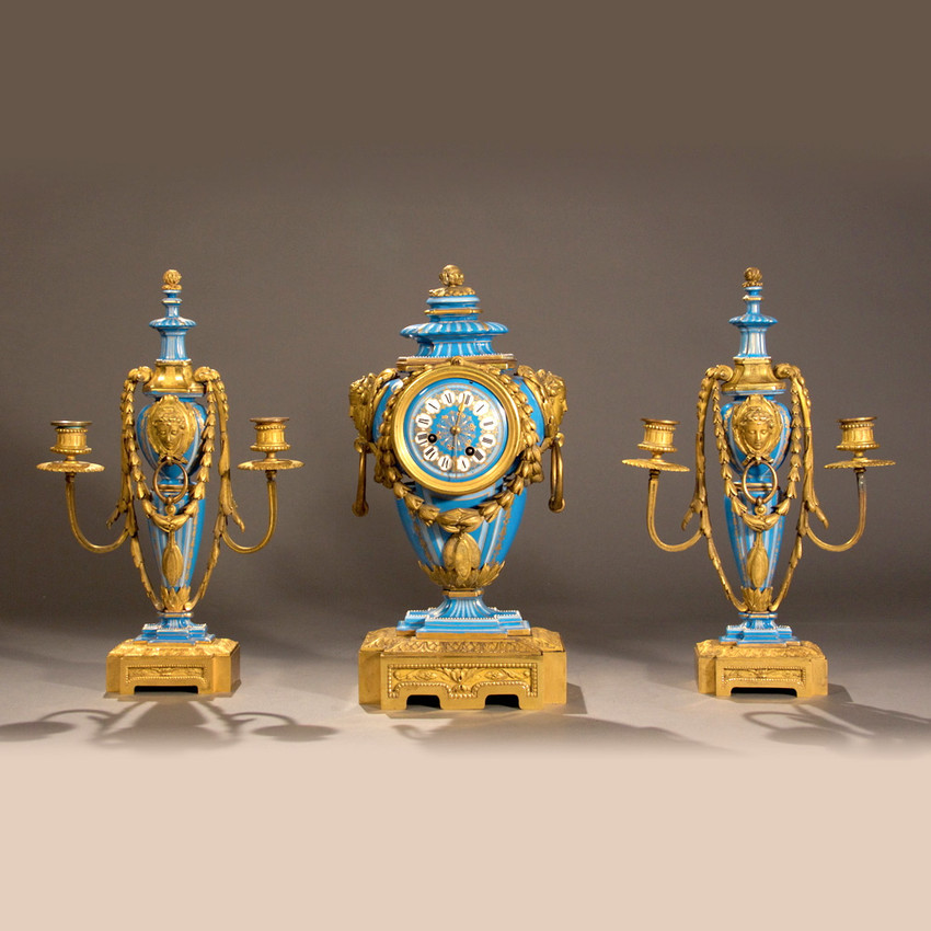 A Fine English Minton Gilt Bronze and Bleu Céleste Jeweled Porcelain ...