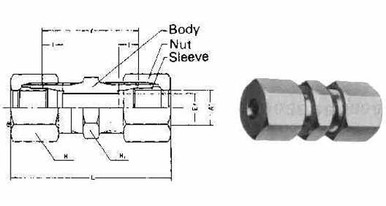 IMPA 734023 FLARELESS STRAIGHT UNION BRASS for tube 8mm (L)