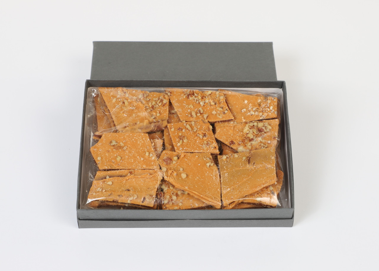 Butterscotch Pecan Toffee 1 lb Gray Box (95% Recyclable Box)