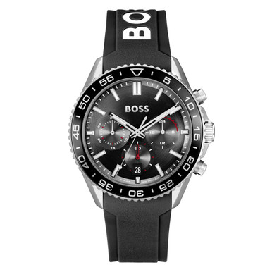Gents BOSS Runner Chronograph Black Silicone Strap Watch 1514141