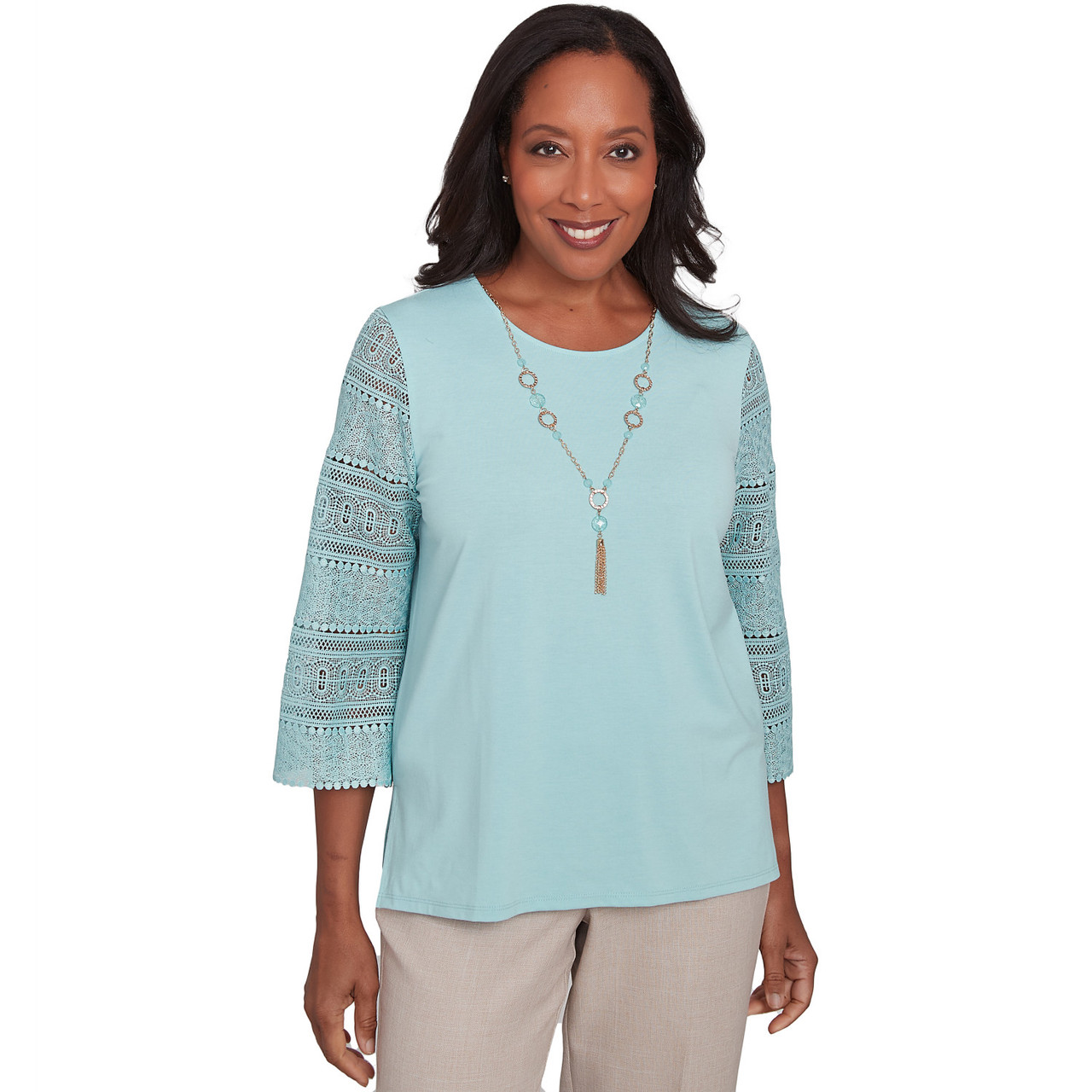 Women's Heat Set Embellished Solid Knit Top | Alfred Dunner