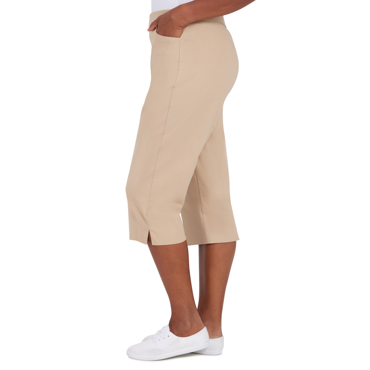 Petite Women's Flat Front Split Hem Allure Clamdigger Pant | Alfred Dunner