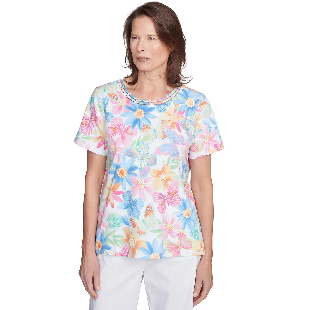 Women's Spring Butterfly Crew Neck Top | Alfred Dunner