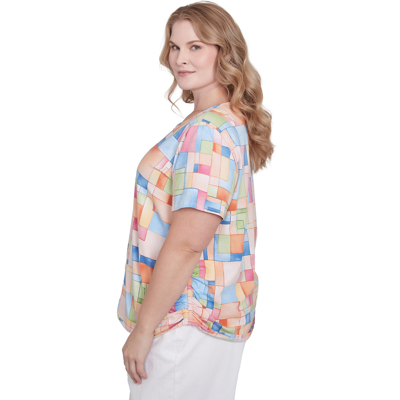 Plus Women's Color Block Tile Top With Side Ruching | Alfred Dunner