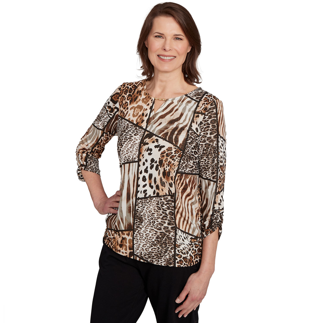 Women's Puff Print Animal Colorblock Top | Alfred Dunner