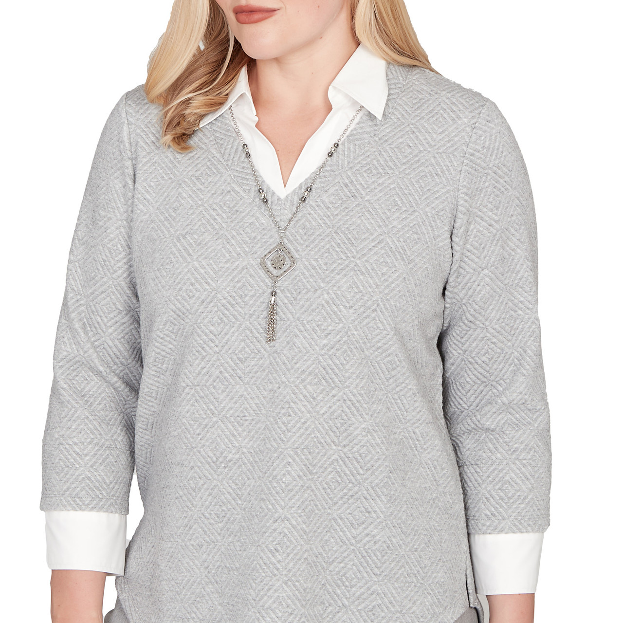 Petite Women's Diamond Jacquard Two In One Top With Necklace | Alfred ...