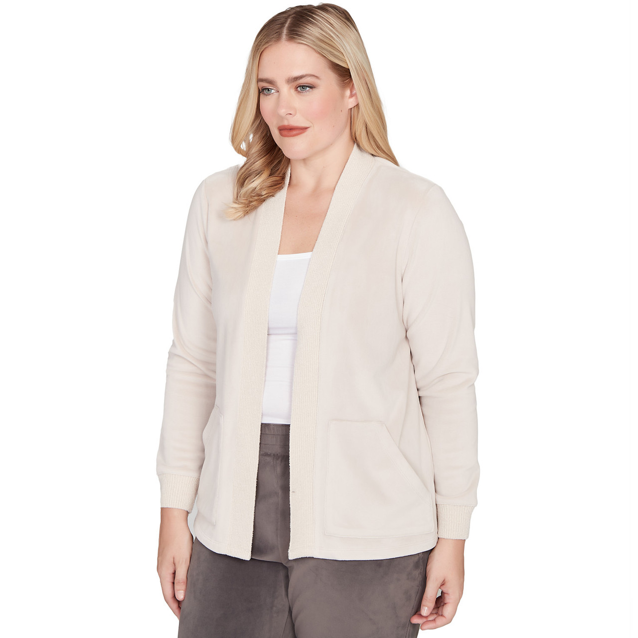 Petite Women's Open Front Rib Trim Cardigan | Alfred Dunner
