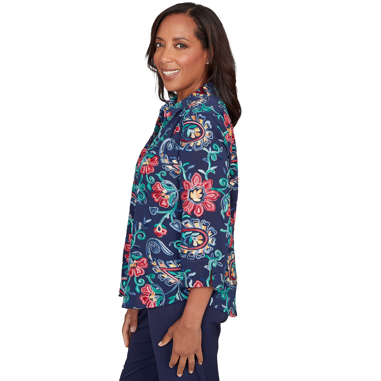 Petite Women's Paisley Floral Two In One Top With Necklace | Alfred Dunner
