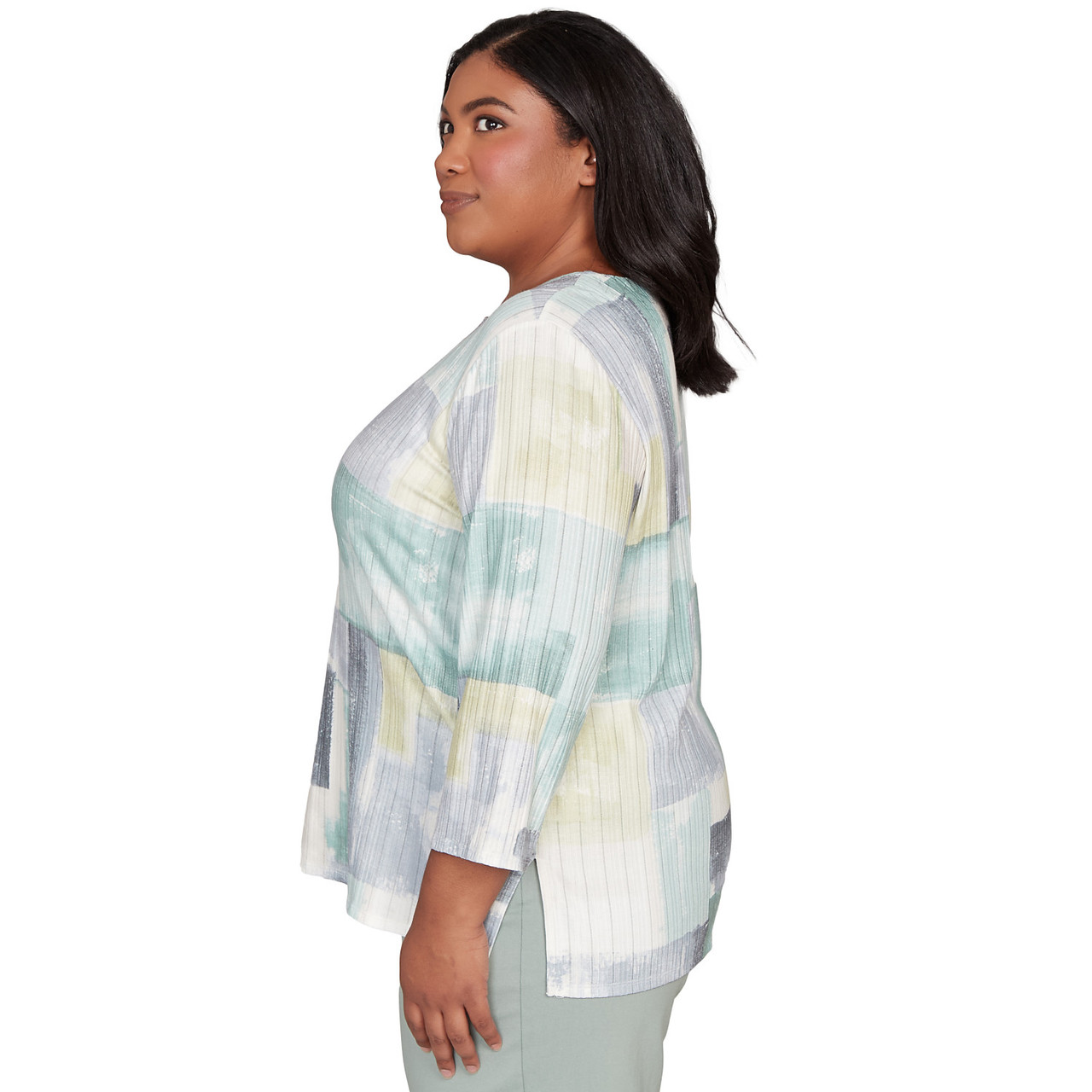 Plus Women's Soft Colorblock Rib Texture Knit Top | Alfred Dunner