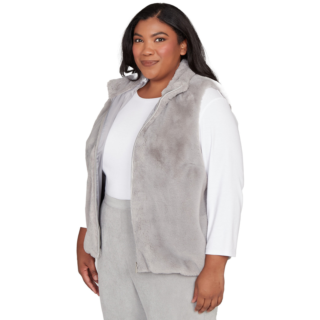Plus Women's Plush Faux Fur Zip Front Vest | Alfred Dunner