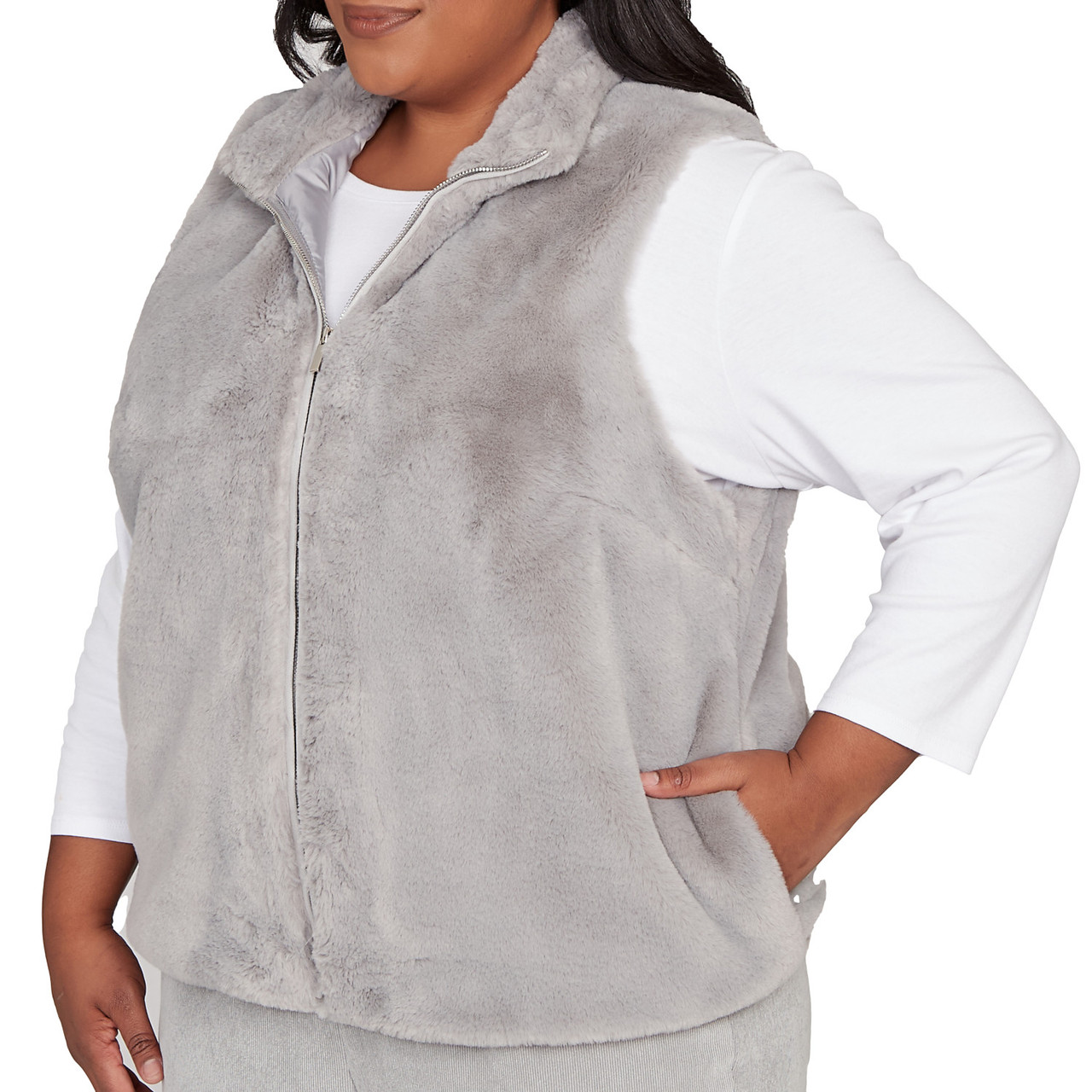 Plus Women's Plush Faux Fur Zip Front Vest | Alfred Dunner