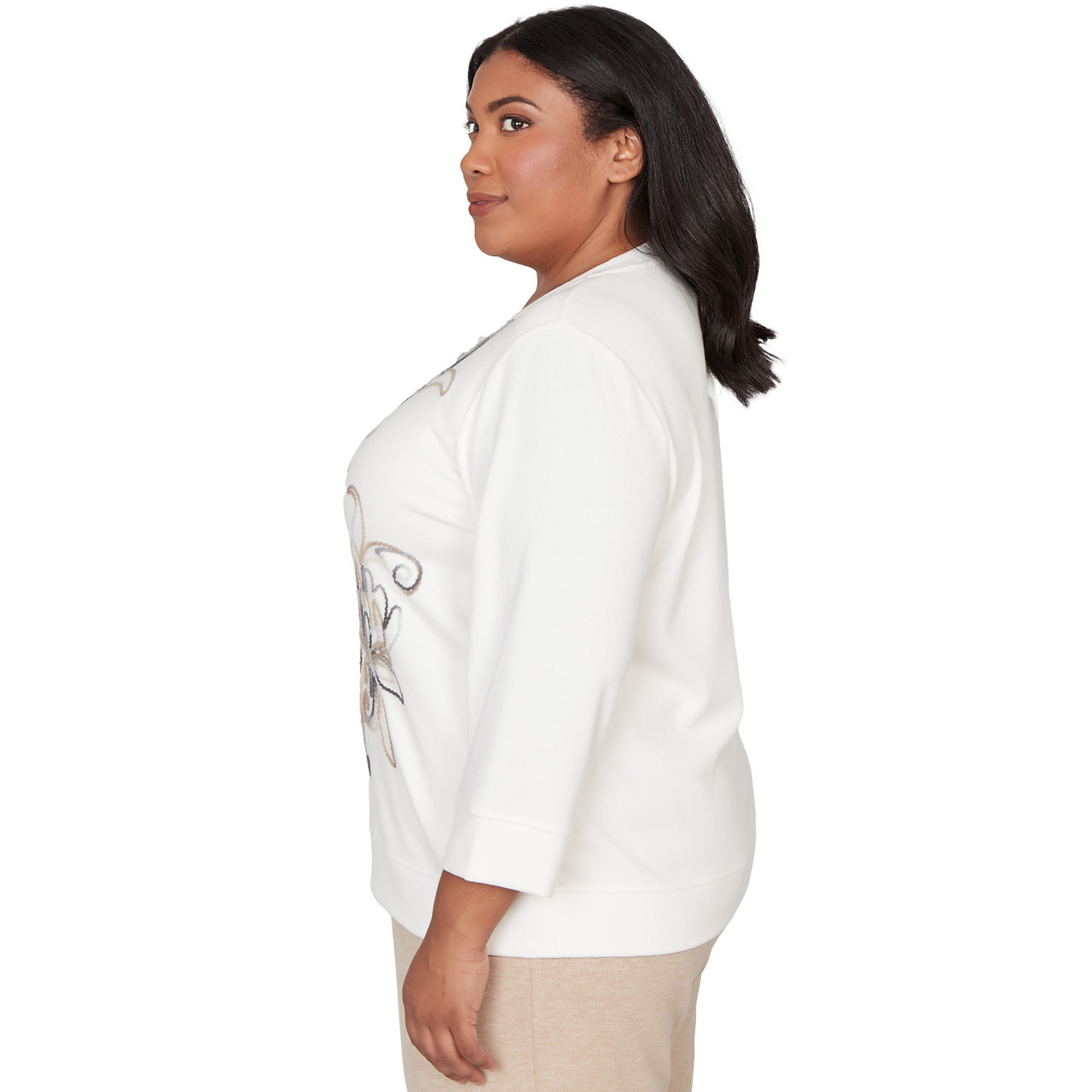 Plus Women's Floral Embroidered Crew Neck Top | Alfred Dunner