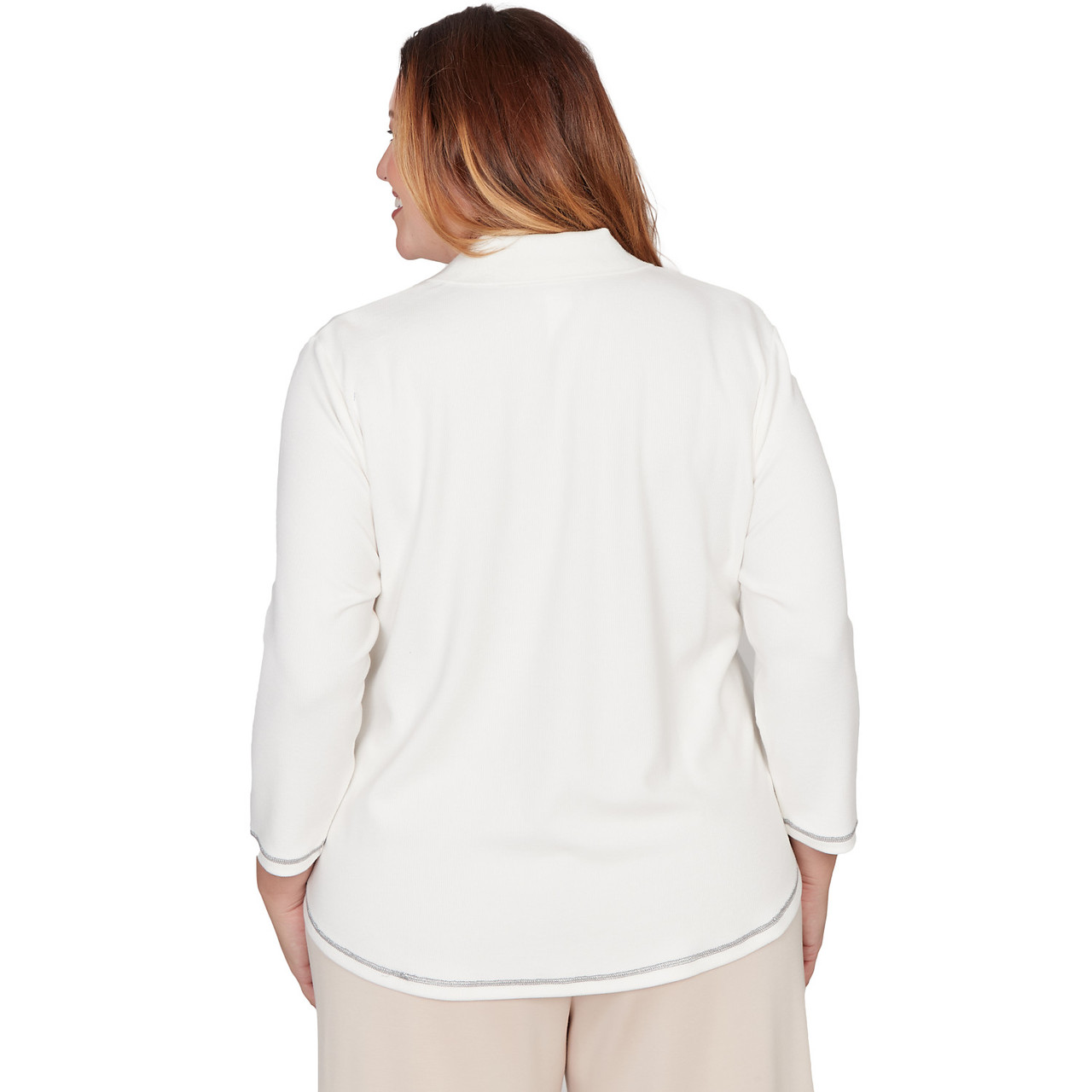 Plus Women's Colorblock Quarter Zip Patchwork Top | Alfred Dunner