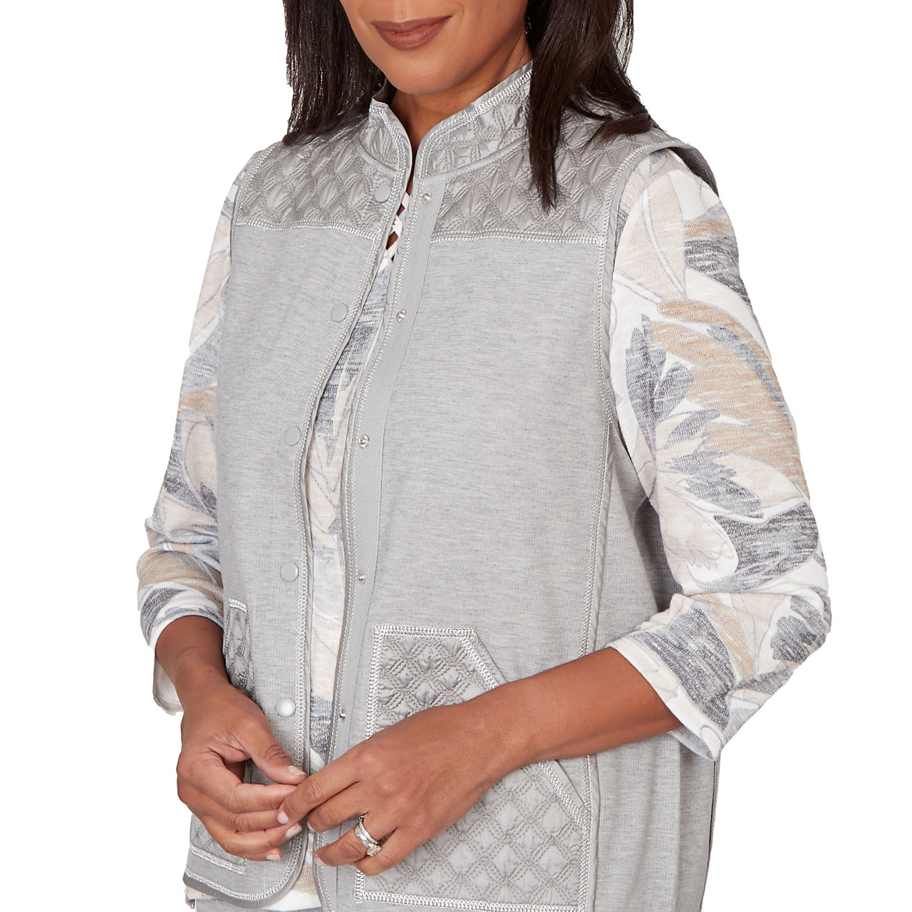 Petite Women's Quilted Snap Front Vest | Alfred Dunner