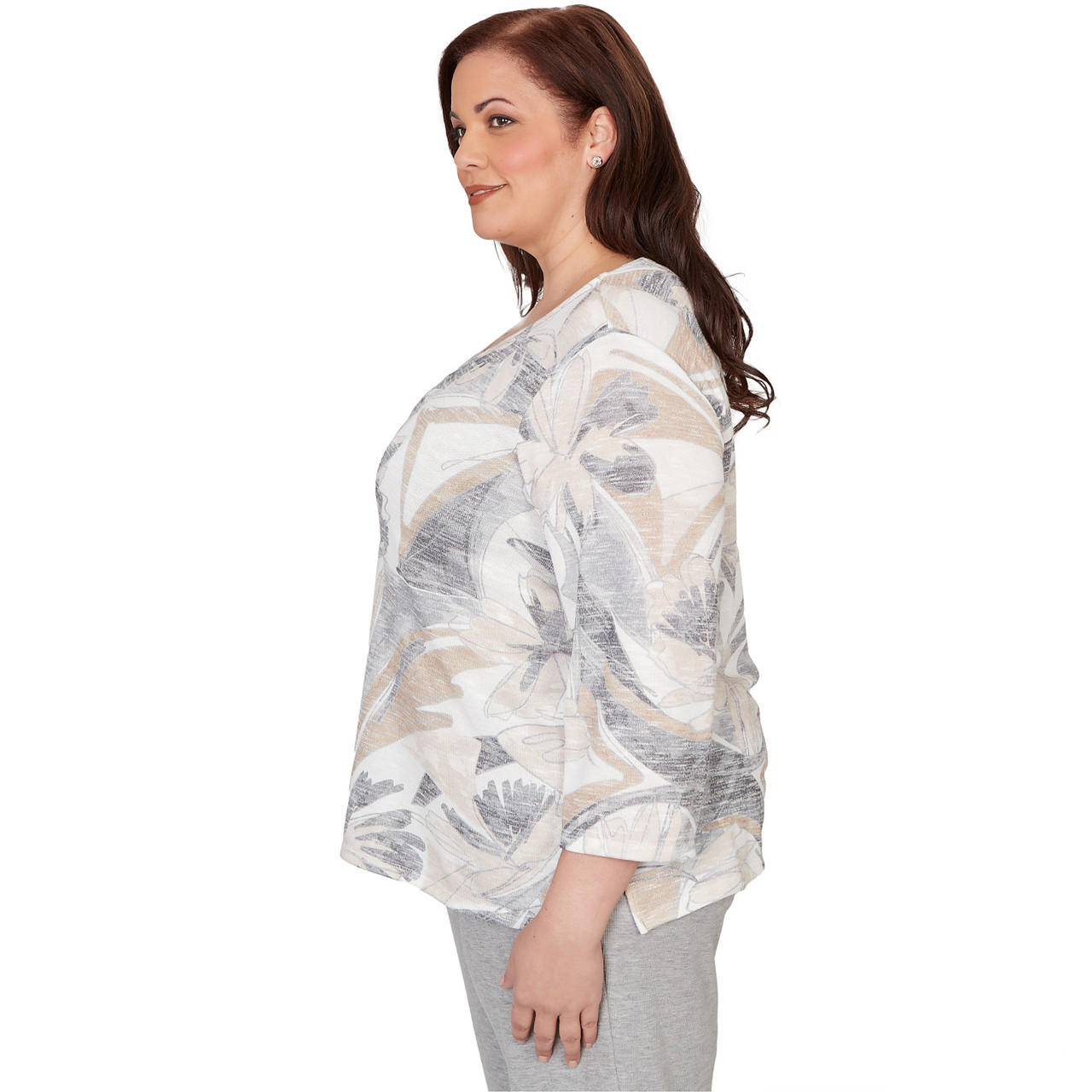 Plus Women's Leaf Print Crossover V-Neck Top | Alfred Dunner