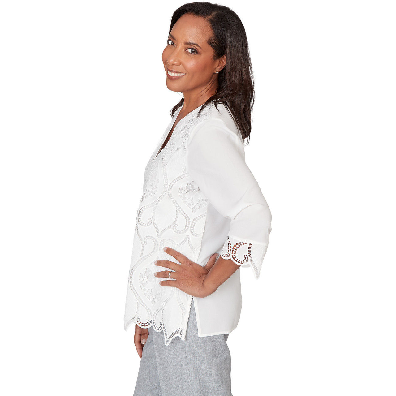 Women's Lace Cut Out Front Henley Top | Alfred Dunner