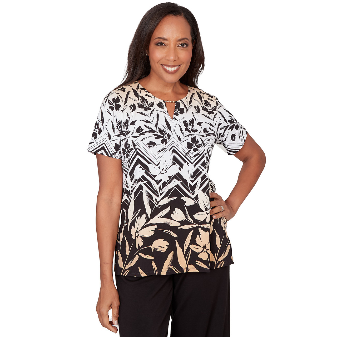Women's Chevron Floral Ombre Print Tee | Alfred Dunner