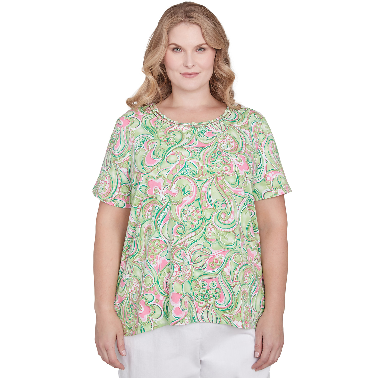 Plus Women's Abstract Scroll Crew Neck Top | Alfred Dunner