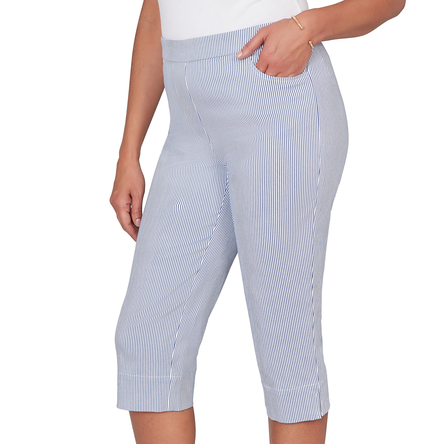 Petite Women's Stretch Stripe Clamdigger Capri Pant | Alfred Dunner