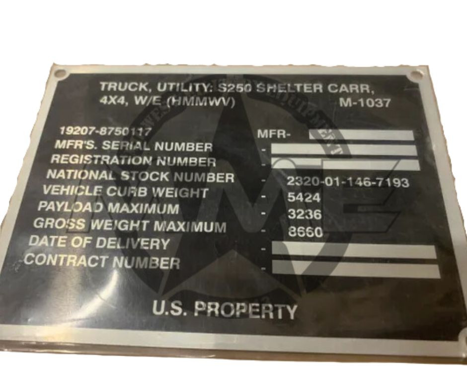 DECAL NAMEPLATE M1037 S250 SHELT