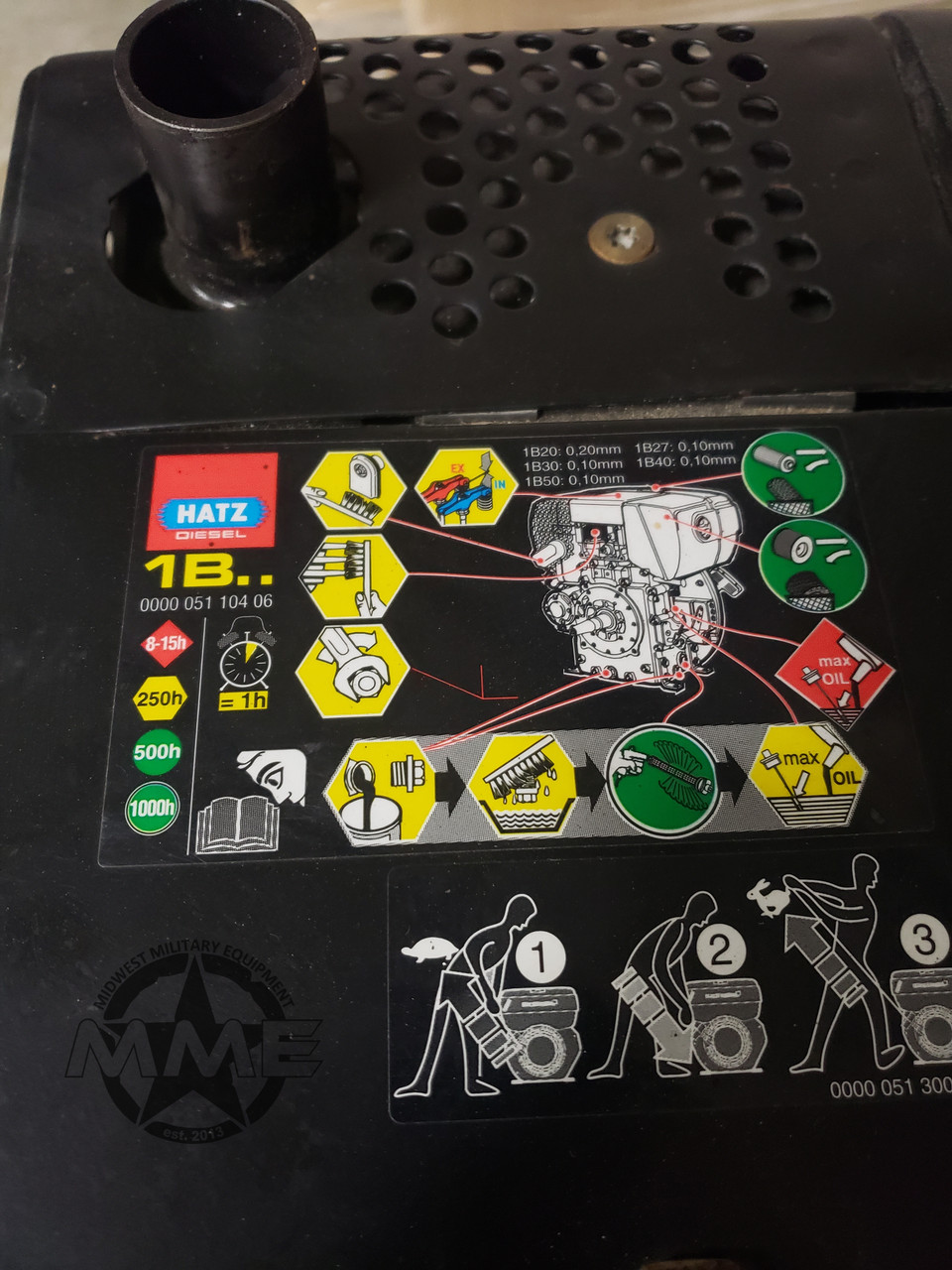 Hatz 1B30 Diesel Engine Recoil Start EPA Tier IV 6.8HP, “X” Crankshaft NOS