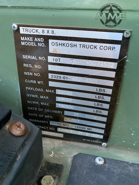 2003 M985A2 Oshkosh HEMTT 8X8 Truck With Material Handling Crane