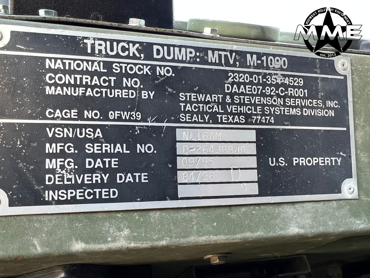 1995 Stewart Stevenson M1090 5-Ton MTV 6x6 Dump Truck