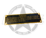 Humvee/HMMWV/H1 Parts - Cab & Body - Cab Interior - Plates and Decals ...